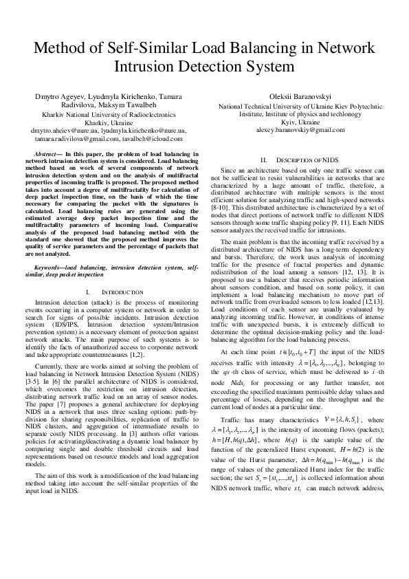 (PDF) Method of self-similar load balancing in network intrusion detection system