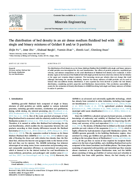 (PDF) The distribution of bed density in an air dense medium fluidized ...