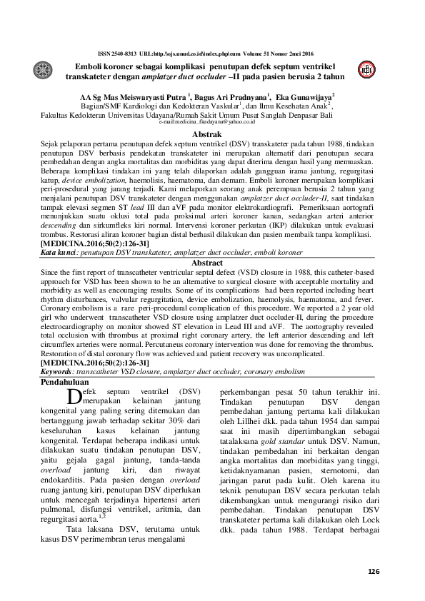 (PDF) Emboli koroner sebagai komplikasi penutupan defek septum ...