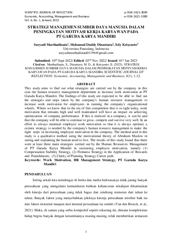 (PDF) Strategi Manajemen Sumber Daya Manusia Dalam Peningkatan Motivasi Kerja Karyawan Pada PT ...