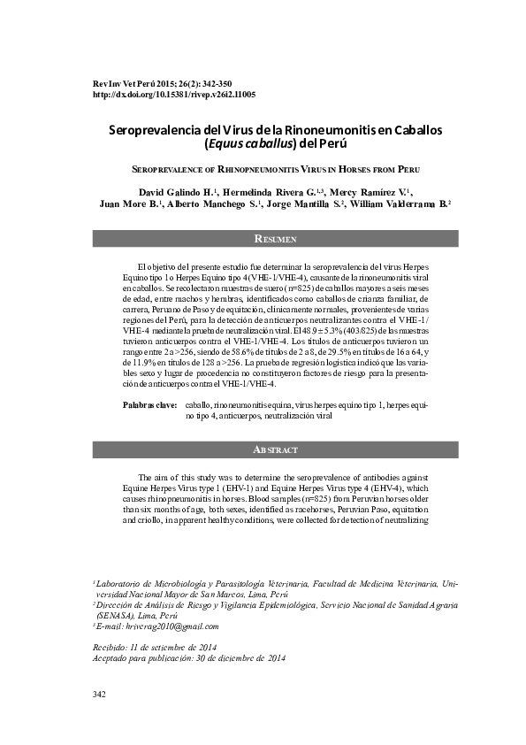 (PDF) Seroprevalencia del Virus de la Rinoneumonitis en Caballos (Equus ...