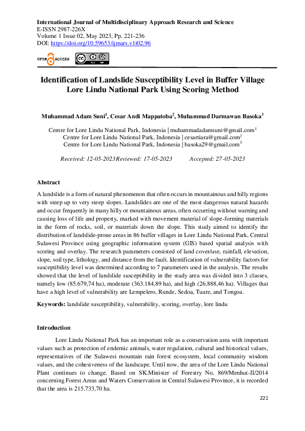 (PDF) Identification of Landslide Susceptibility Level in Buffer ...
