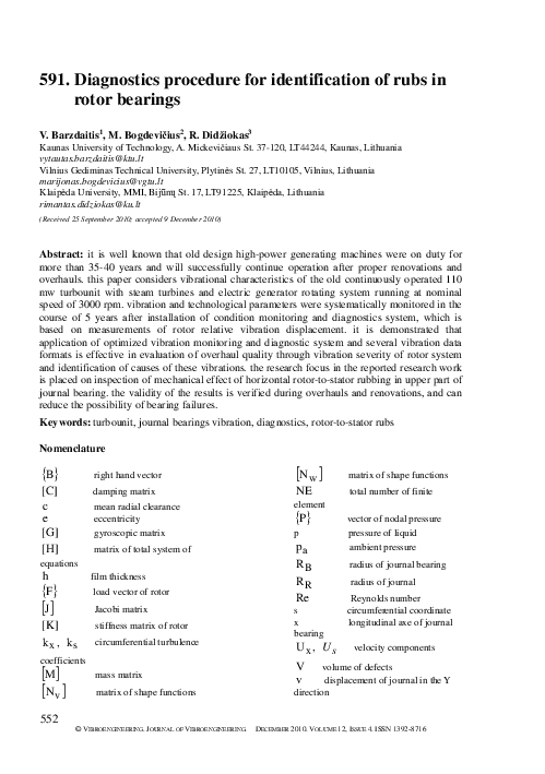 (PDF) Diagnostics procedure for identification of rubs in rotor bearings