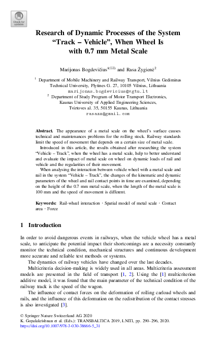 (PDF) Research of Dynamic Processes of the System “Track – Vehicle”, When Wheel Is with 0.7 mm ...