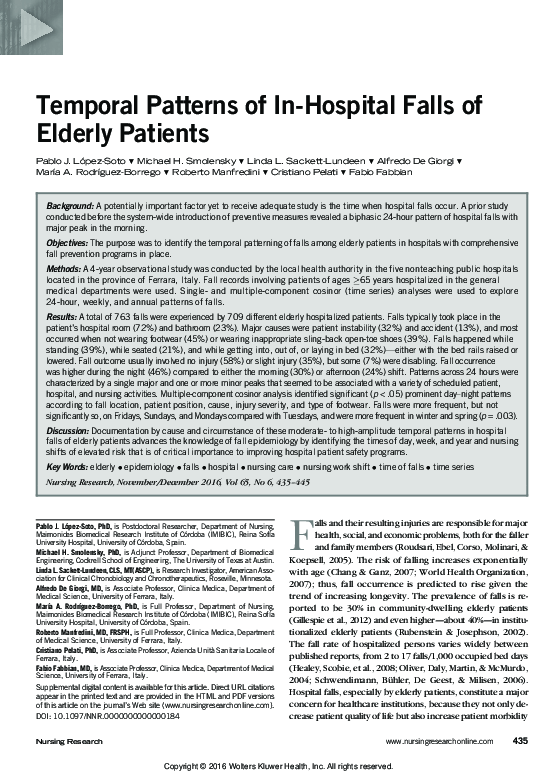 (PDF) Temporal Patterns of In-Hospital Falls of Elderly Patients