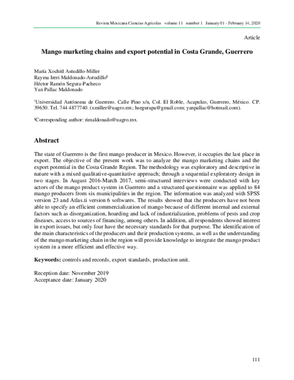 (PDF) Mango marketing chains and export potential in Costa Grande, Guerrero