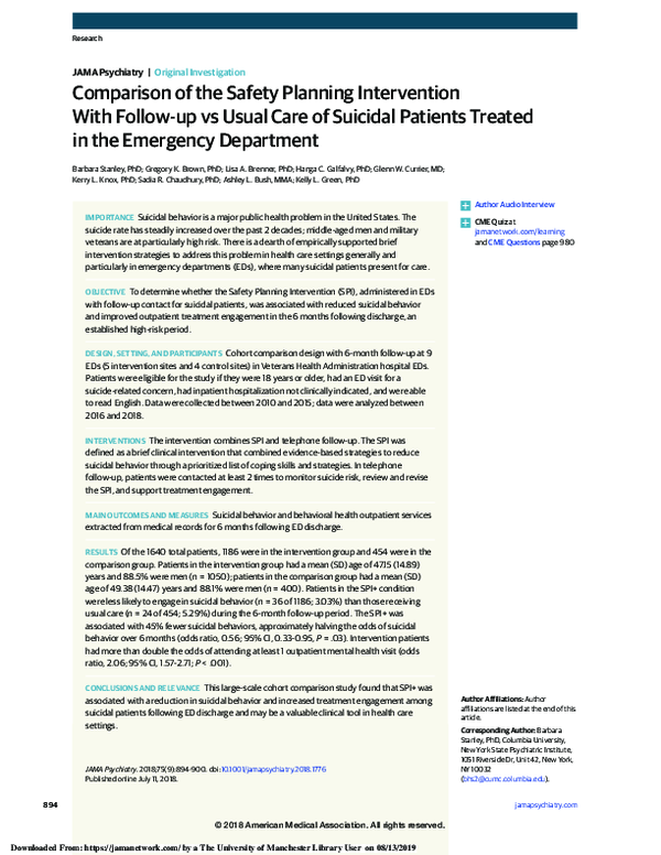 (PDF) Comparison of the Safety Planning Intervention With Follow-up vs ...