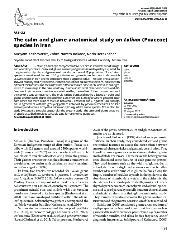 (PDF) The culm and glume anatomical study on Lolium (Poaceae) species ...