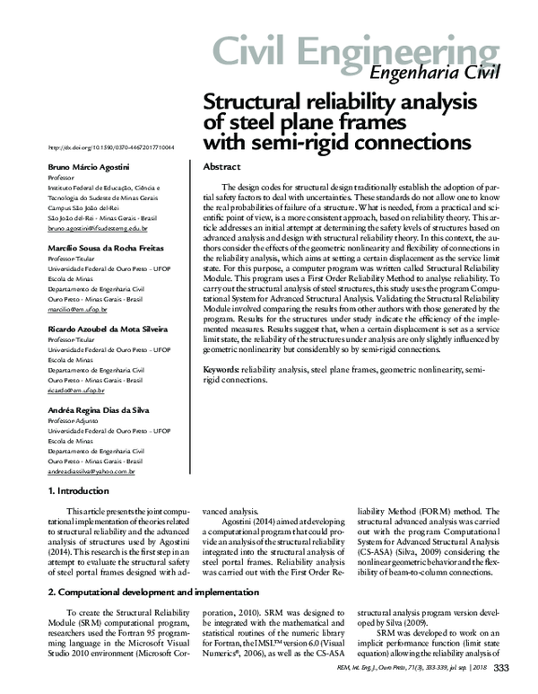 Pdf Structural Reliability Analysis Of Steel Plane Frames With Semi Rigid Connections