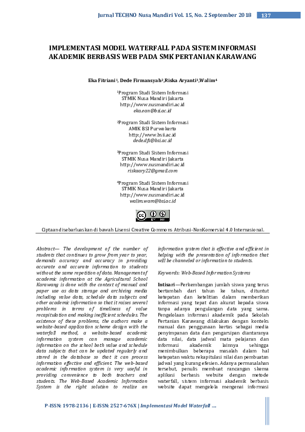(PDF) Implementasi Model Waterfall Pada Sistem Informasi Akademik Berbasis Web Pada SMK ...