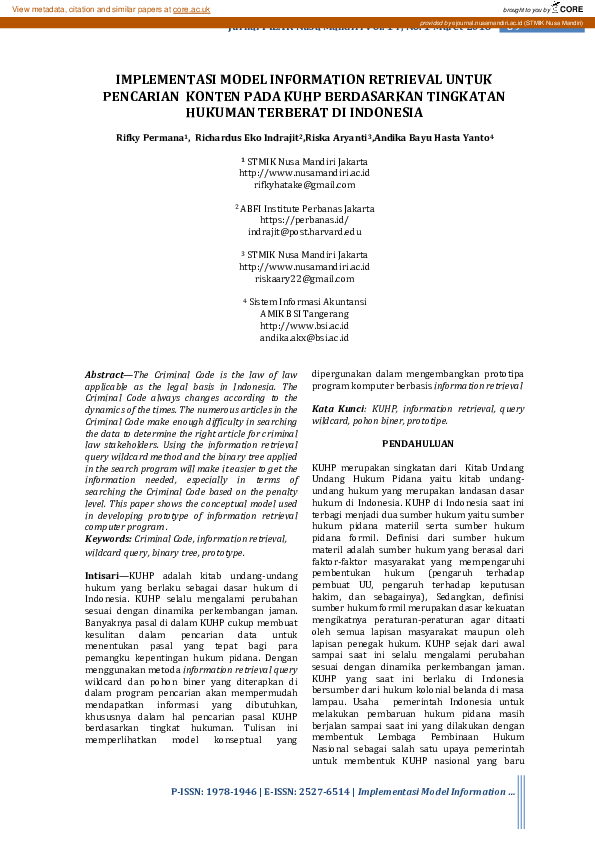 (PDF) Implementasi Model Information Retrieval Untuk Pencarian Konten Pada Kuhp Berdasarkan ...