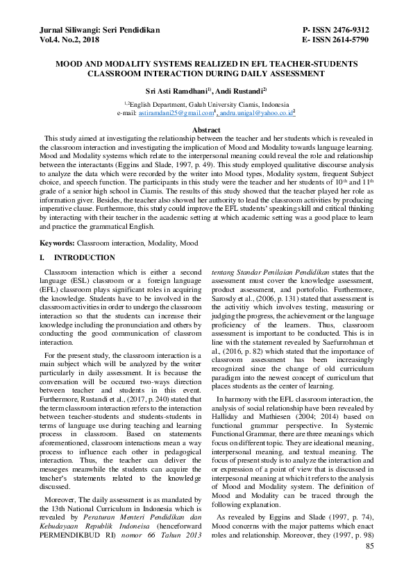 (PDF) Mood and Modality Systems Realized in Efl Teacher-Students ...