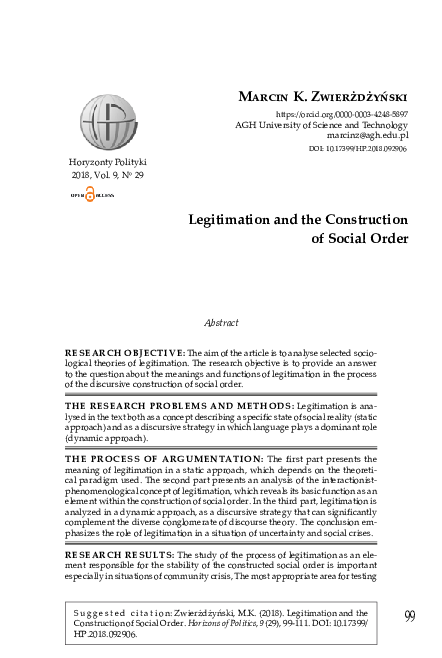 (PDF) Legitimation and the construction of social order