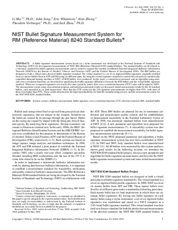 (PDF) NIST Bullet Signature Measurement System for RM (Reference ...