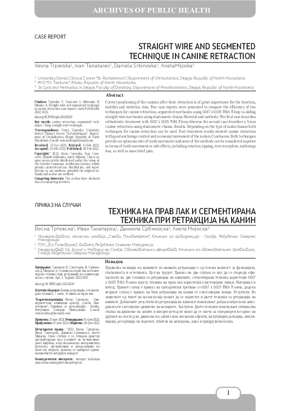 (PDF) Straight wire and segmented technique in canine retraction-case ...