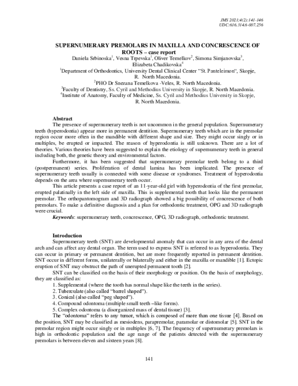 (PDF) SUPERNUMERARY PREMOLARS IN MAXILLA AND CONCRESCENCE OF ROOTS ...
