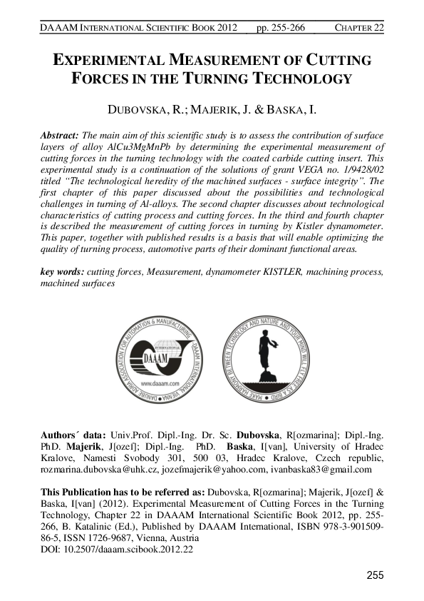 Pdf Experimental Measurement Of Cutting Forces In The Turning Technology