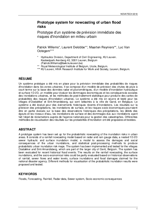 (PDF) Prototype system for nowcasting of urban flood risks