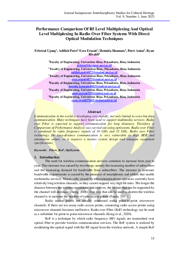 Pdf The Performance Comparison Of Rf Level Multiplexing And Optical Level Multiplexing In