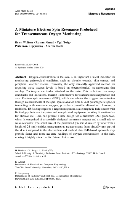(PDF) A Miniature Electron Spin Resonance Probehead for Transcutaneous ...