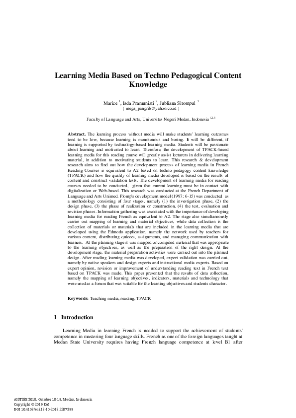 (PDF) Learning Media Based on Techno Pedagogical Content Knowledge