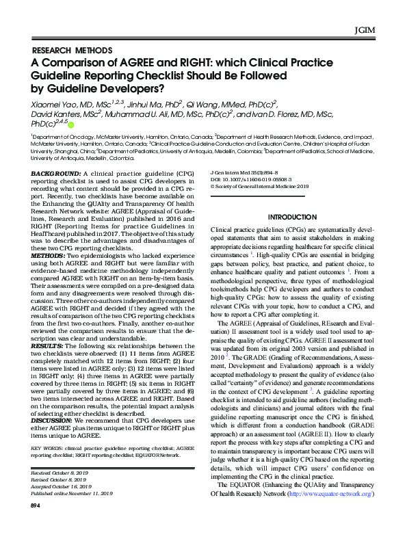 (PDF) A Comparison of AGREE and RIGHT: which Clinical Practice ...