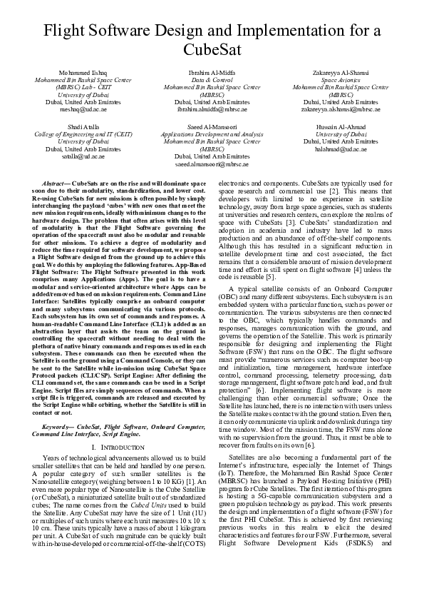 (PDF) Flight Software Design and Implementation for a CubeSat