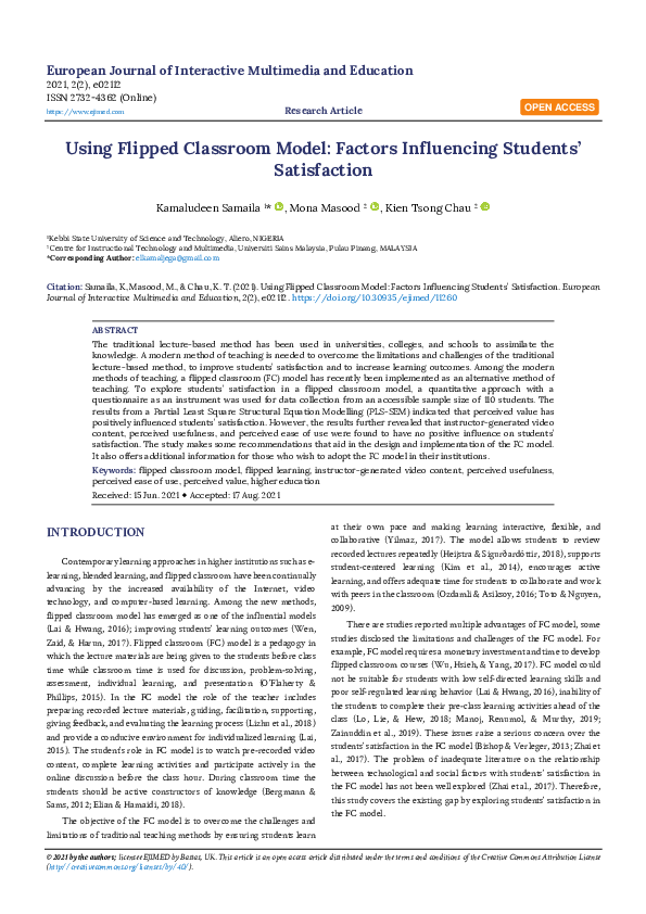 (PDF) Using Flipped Classroom Model: Factors Influencing Students ... (PDF) Using Flipped Classroom Model: Factors Influencing Students ...