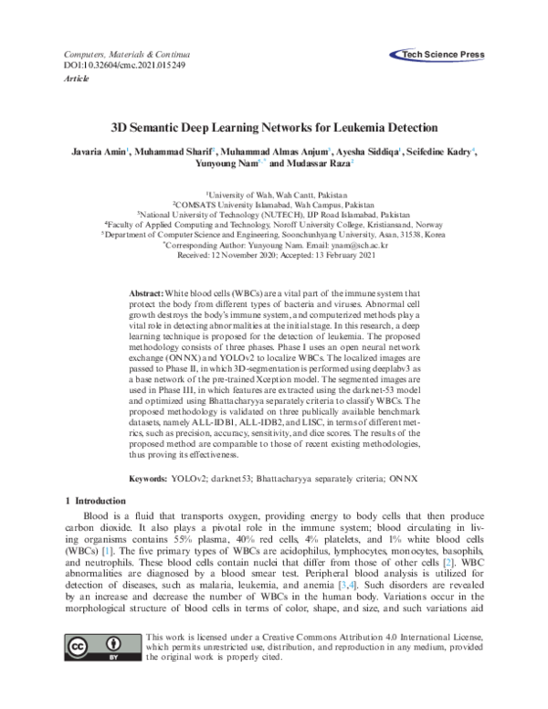 (PDF) 3D Semantic Deep Learning Networks for Leukemia Detection