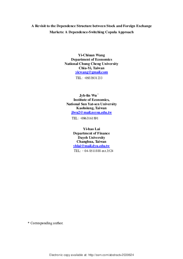 (PDF) A revisit to the dependence structure between the stock and foreign exchange markets: A ...