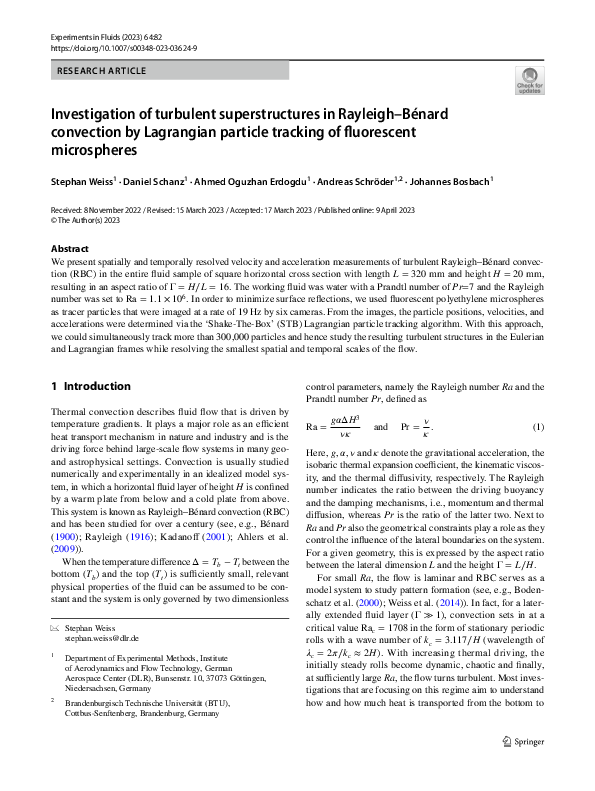 (PDF) Investigation of turbulent superstructures in Rayleigh–Bénard convection by Lagrangian ...