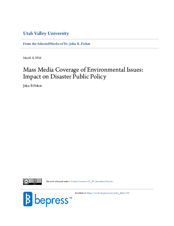 (PDF) Mass Media Coverage of Environmental Issues: Impact on Disaster ...