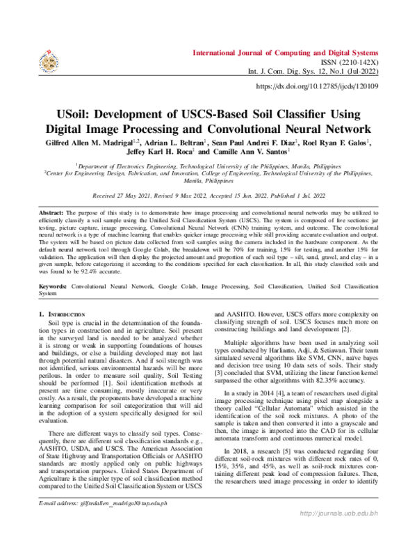 (PDF) USoil: Development of USCS-Based Soil Classifier Using Digital Image Processing and ...