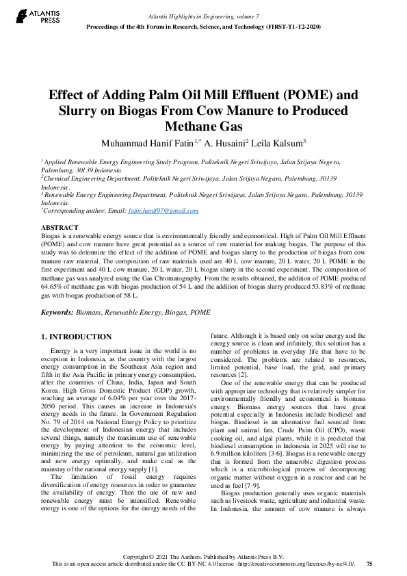 (PDF) Effect of Adding Palm Oil Mill Effluent (POME) and Slurry on ...