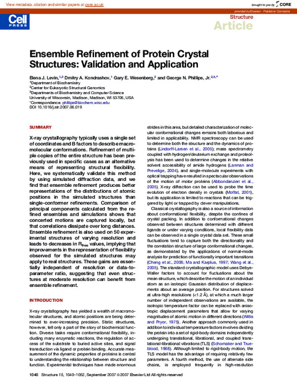 (PDF) Ensemble Refinement of Protein Crystal Structures: Validation and Application