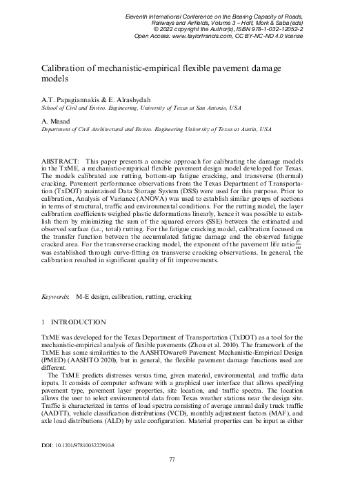 (PDF) Calibration of mechanistic-empirical flexible pavement damage models