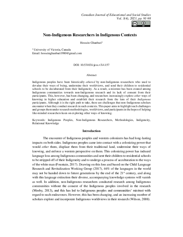 (PDF) Non-Indigenous Researchers in Indigenous Contexts.