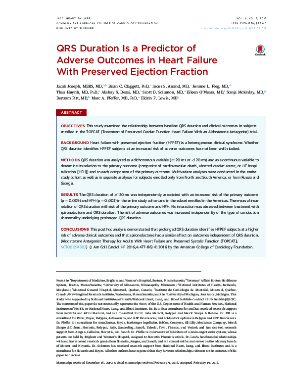 (PDF) QRS Duration Is a Predictor of Adverse Outcomes in Heart Failure With Preserved Ejection ...