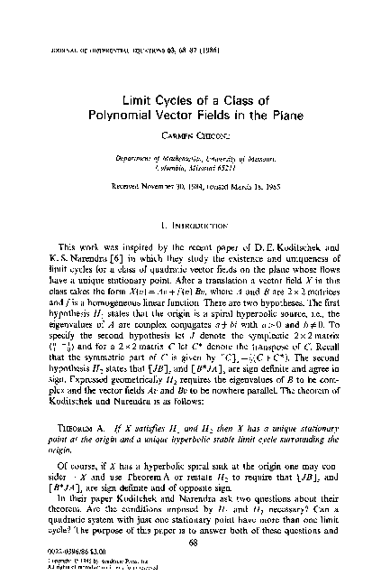 (PDF) Limit cycles of a class of polynomial vector fields in the plane
