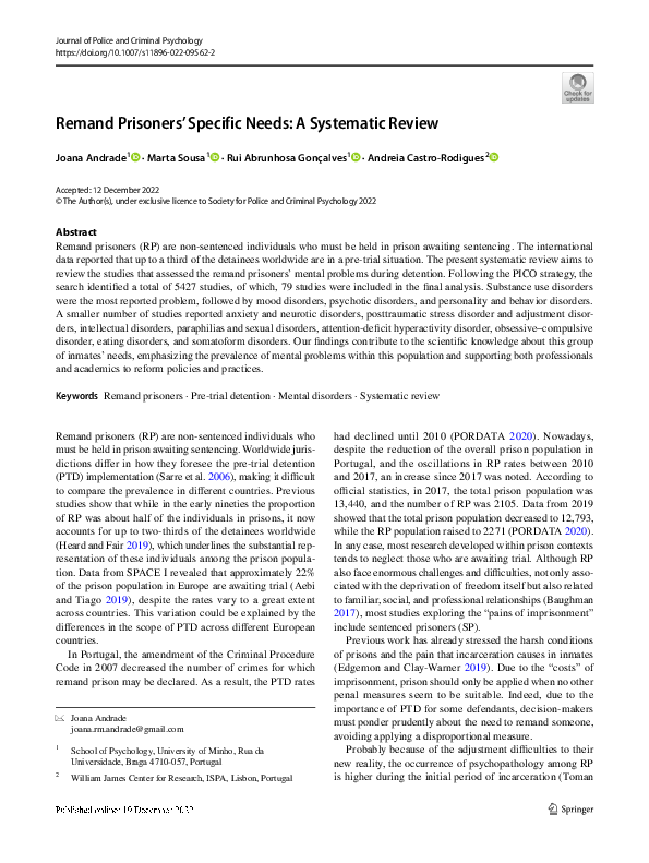 (PDF) Remand Prisoners’ Specific Needs: A Systematic Review
