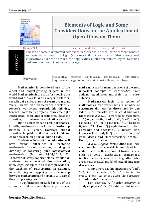 (PDF) Elements of Logic and Some Considerations on the Application of ...