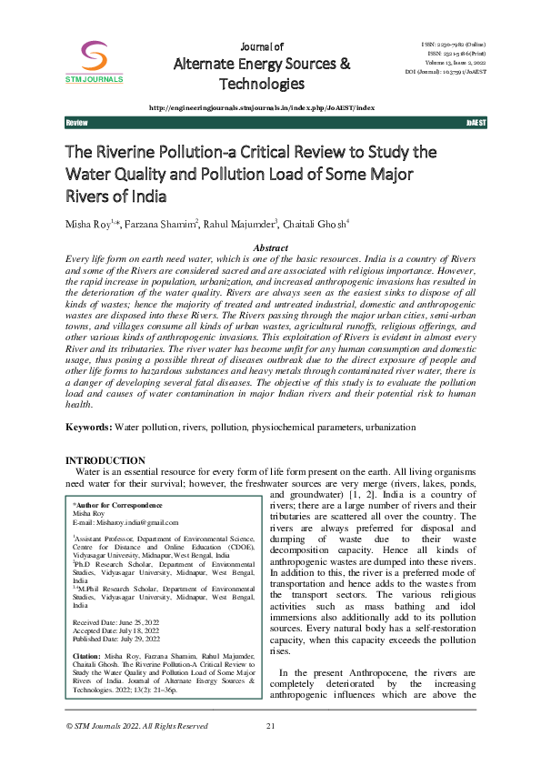 (PDF) The Riverine Pollution-a Critical Review to Study the Water ...