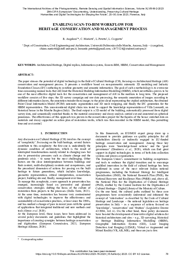 (PDF) ENABLING SCAN-TO-BIM WORKFLOW FOR HERITAGE CONSERVATION AND MANAGEMENT PROCESS