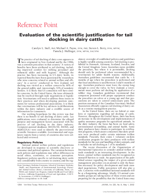 (PDF) Evaluation of the scientific justification for tail docking in ...