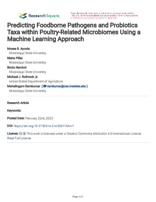 (PDF) Predicting Foodborne Pathogens and Probiotics Taxa within Poultry-Related Microbiomes ...