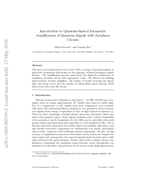 (PDF) Introduction to Quantum-limited Parametric Amplification of ...