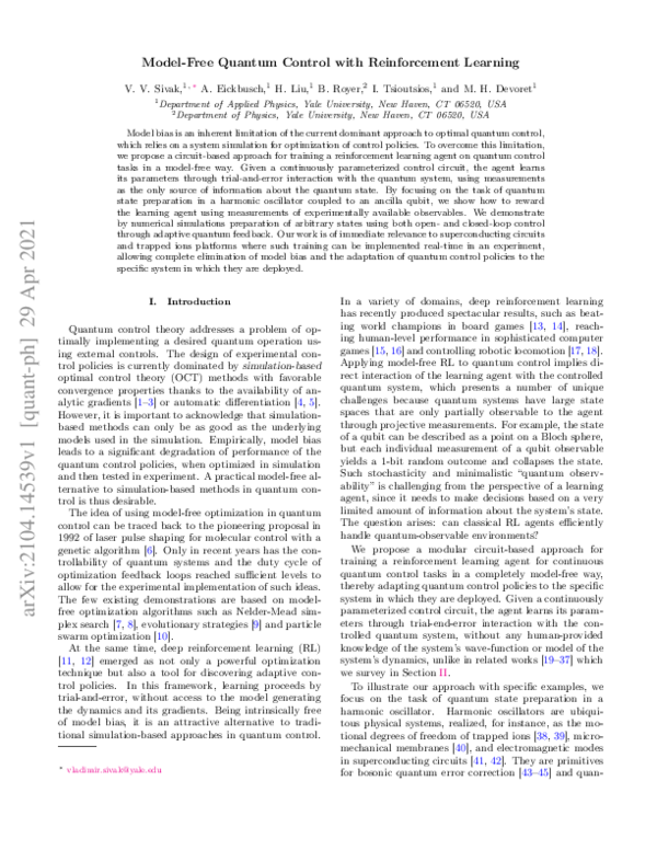 (PDF) Model-Free Quantum Control with Reinforcement Learning