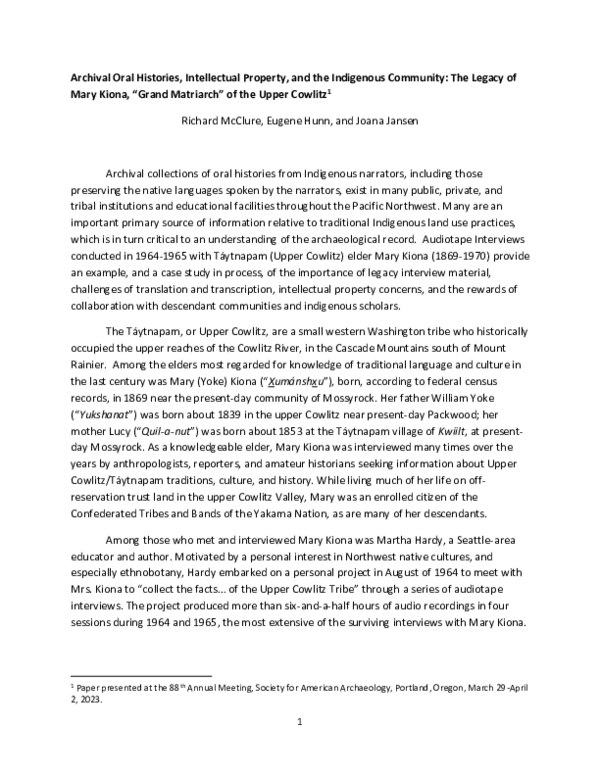 (PDF) Archival Oral Histories, Intellectual Property, and the ...