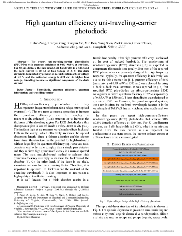 (PDF) High Quantum Efficiency Uni-Traveling-Carrier Photodiode | Jizhao Zang - Academia.edu
