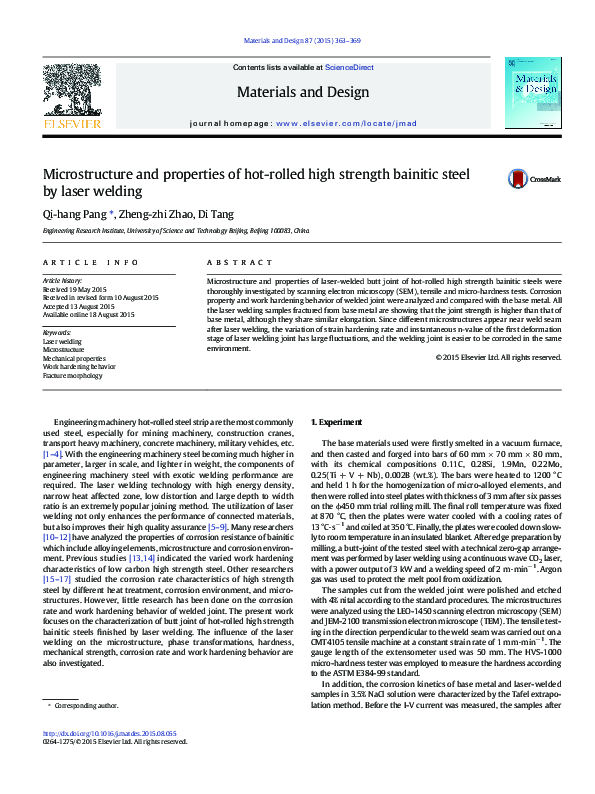 (PDF) Microstructure and properties of hot-rolled high strength ...